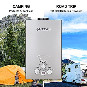 Portable Propane Tankless Water Heater, Camplux 2.11 GPM On Demand Camping Gas Water Heater, Gray