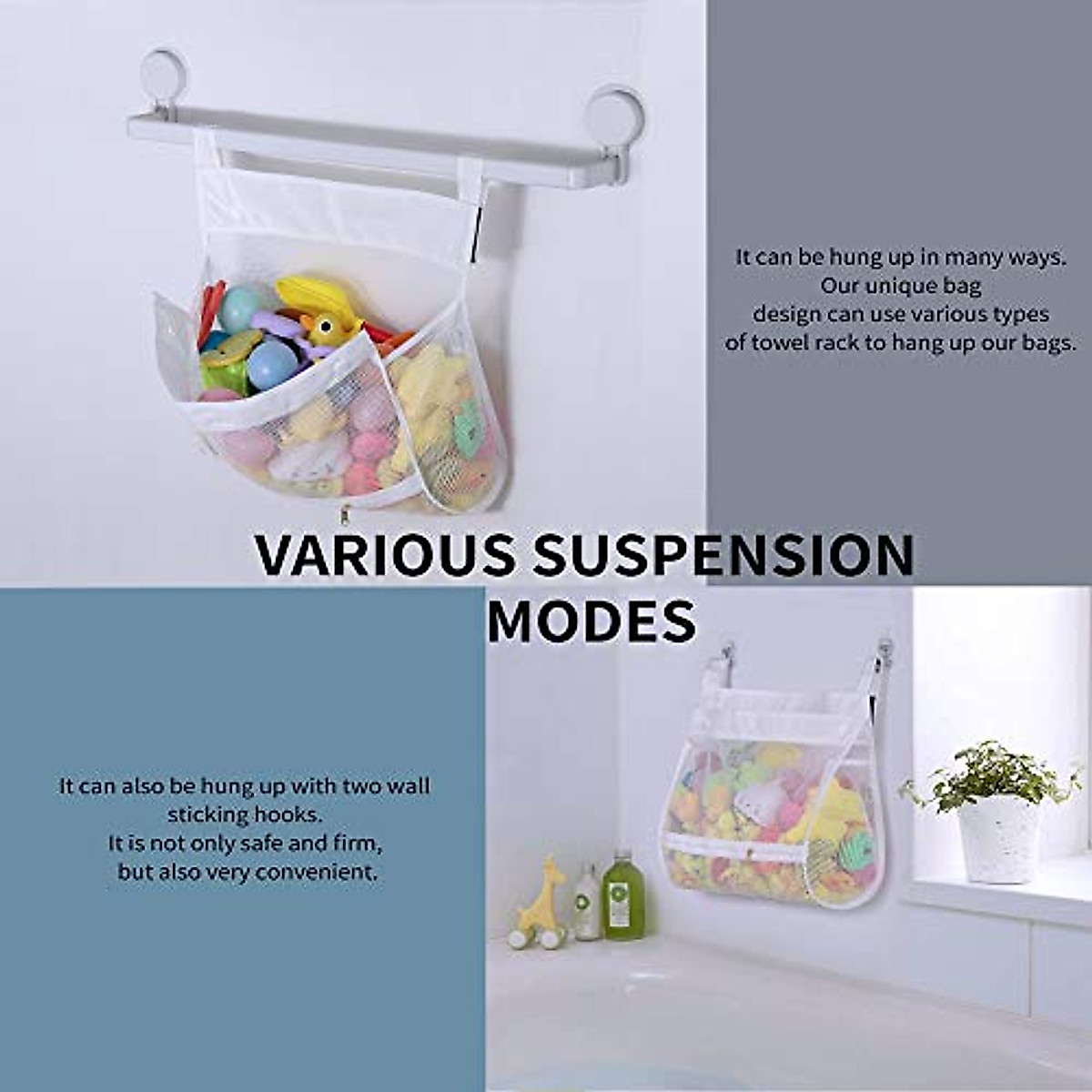 Tenrai Mesh Bath Toy Organizer, （ 1 Large, Pink） Bathtub Storage Bag, Multi-Purpose Baby Toys Net, Toddler Shower Caddy for Bathroom, Quick Drying Kids Toy Holder, ZY