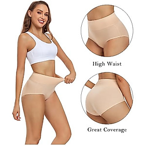 wirarpa Women's Postpartum Underwear High Waisted Ladies Cotton Panties Full Coverage Briefs 5 Pack Beige 2X-Large