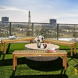 Tangkula 52 Inches Acacia Wood Outdoor Bench, Wood Bench for Dining Room Entryway Poolside Garden, Patio Backless Dining Bench with Slatted Seat, Ideal for Outdoors & Indoors