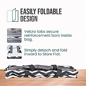 Lucazzi Extra Large Utility Tote Bag - Oversized Collapsible Reusable Wire Frame Rectangular Canvas Basket With Two Exterior Pockets For Beach, Pool, Laundry, Car Trunk, Storage - Chevron Black