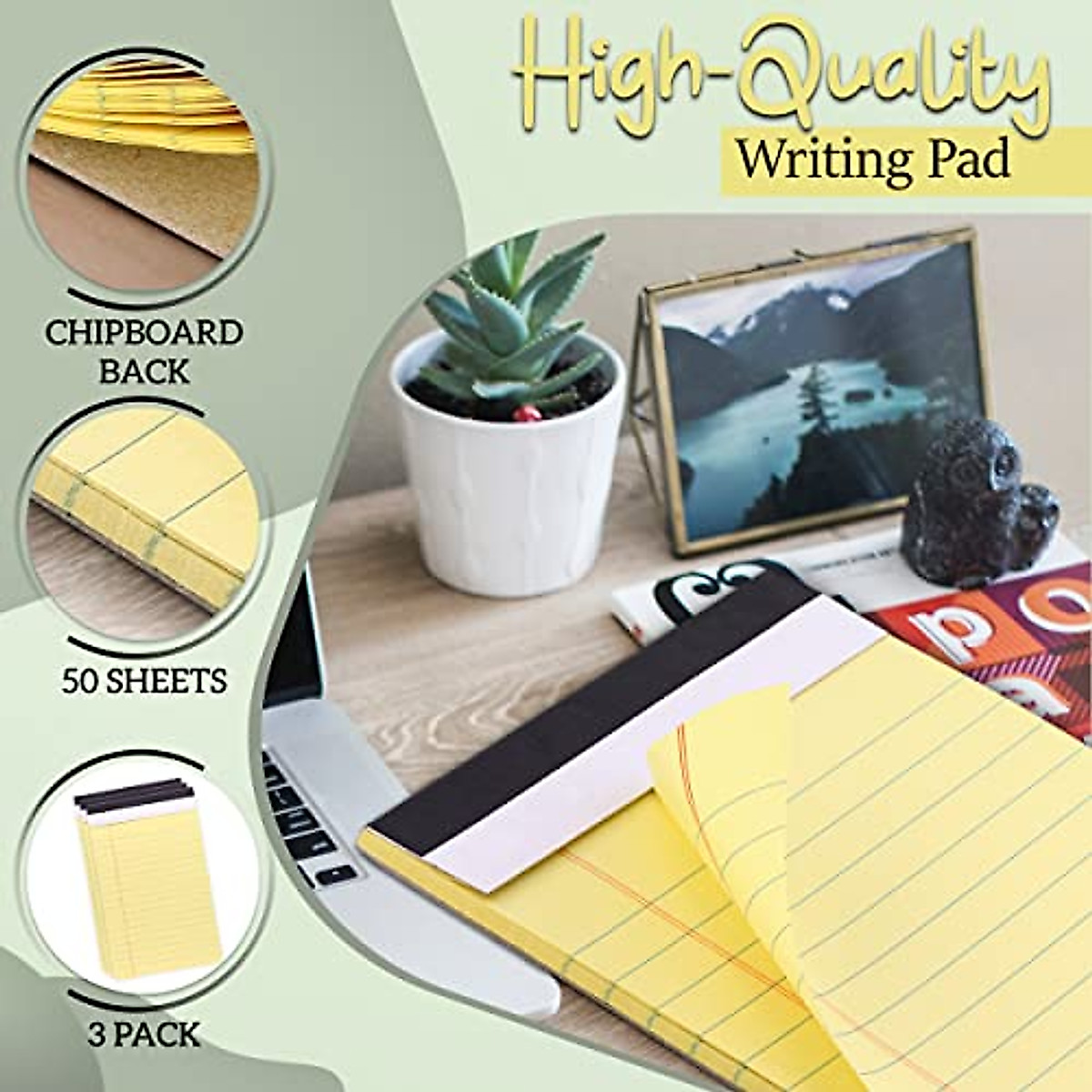 Emraw Yellow Legal Pads 8.5 x 11.75 – Canary Yellow Micro Perforated Edge Legal Ruled Universal 50 Sheets Letter Size Writing Pad (Pack of 3)