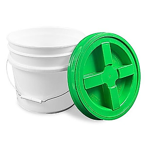 3.5 Gallon White Bucket with Green Gamma Screw on Lid (Pack of 1), Food Grade Storage, Premium HPDE Plastic, BPA Free, Durable 90 Mil All Purpose Pail, Made in USA