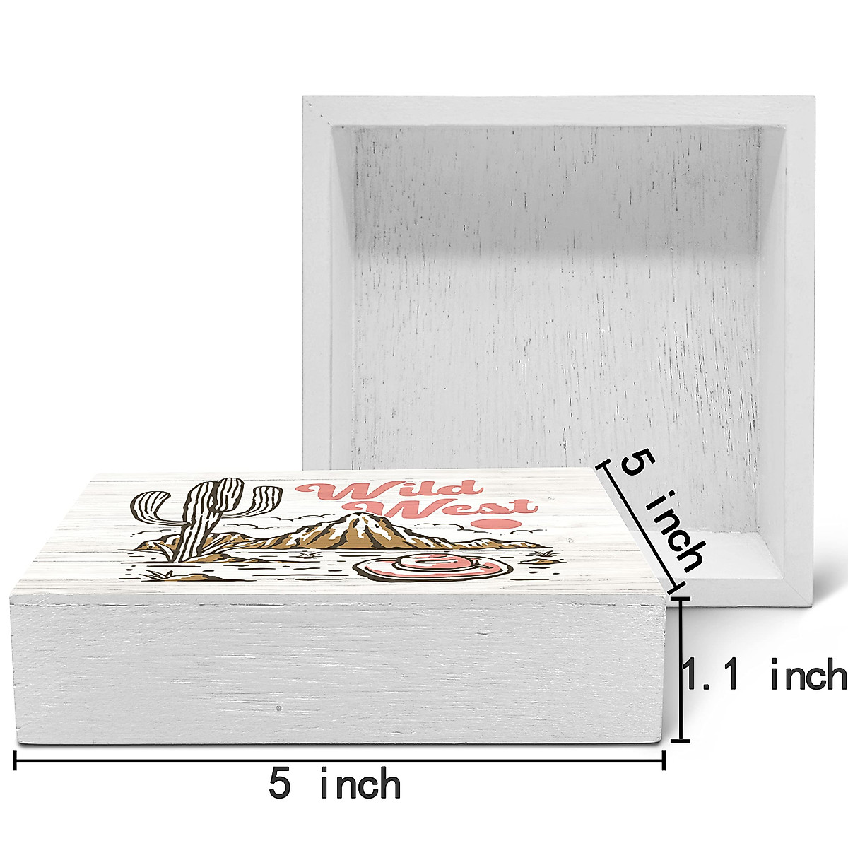 SRADMO Retro Western Country Cowboy Hat Cactus Mountain Wood Box Sign Desk Decor，Wild West Wooden Block Box Sign Decoration For Western Home Shelf Table Decor