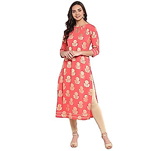 Janasya Indian Women's Tunic Tops Crepe Kurti for Women(JNE3261-KR-L)