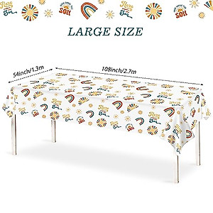 Lopeastar 3 Pieces Here Comes The Son Baby Shower Decorations Tablecloths, Large Size 54 x 108 Inch Rectangular Plastic Boho Sun Party Table Cover, Sunshine Table Cloths for Boys Kids