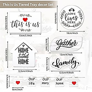 10 Pieces Farmhouse Tiered Tray Decor Wooden Rustic Decorations Home Sweet Home Family Gather Love Wood Block Our Life Our Story Table Signs for Farmhouse Home Kitchen Shelf Coffee(Classic)