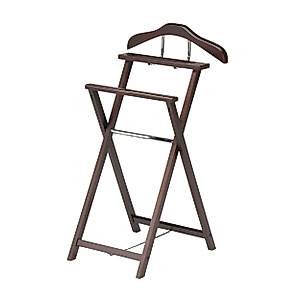 King's Brand Furniture-Oliver Foldable Wood Suit Valet Rack Stand Organizer, Walnut