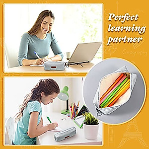 3 Pieces Linen Pencil Cases Stationery Pouch Bags Student Coin Purses Cosmetic Bags Stationery Storage Bags Office Storage Organizers for School Student, Gray, Yellow, Pink, 7.8 x 3.15 x 1.97 Inch