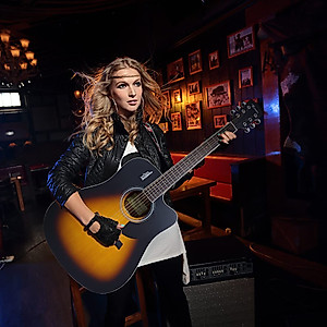 Rosen Solid Top Dreadnought Acoustic Guitar 41 Inches Spruce Guitar Beginner Bundle with Book, Padded Bag, Strings, Picks, Hexwrench, Strap, Polishing Cloth, Sunburst