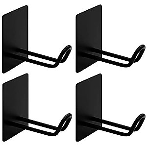 Biomoty Adhesive Hooks, Matte Black Towel Hooks for Bathrooms, Stainless Steel Sticky Hooks for Kitchen Door, Heavy Duty Wall Hooks for Hanging Key Hat Coat Robe Towels, 4 Pack