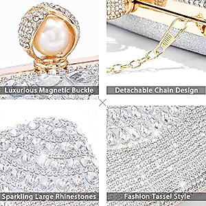 Yokawe Women's Crystals Evening Bag Bling Rhinestone Clutch Purses Tassel Crossbody Bags Bride Wedding Party Prom Handbags (Silver)