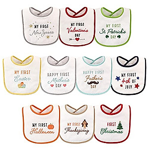 Hudson Baby Unisex Baby Cotton Terry Drooler Bibs with Fiber Filling, Neutral Holiday, One Size