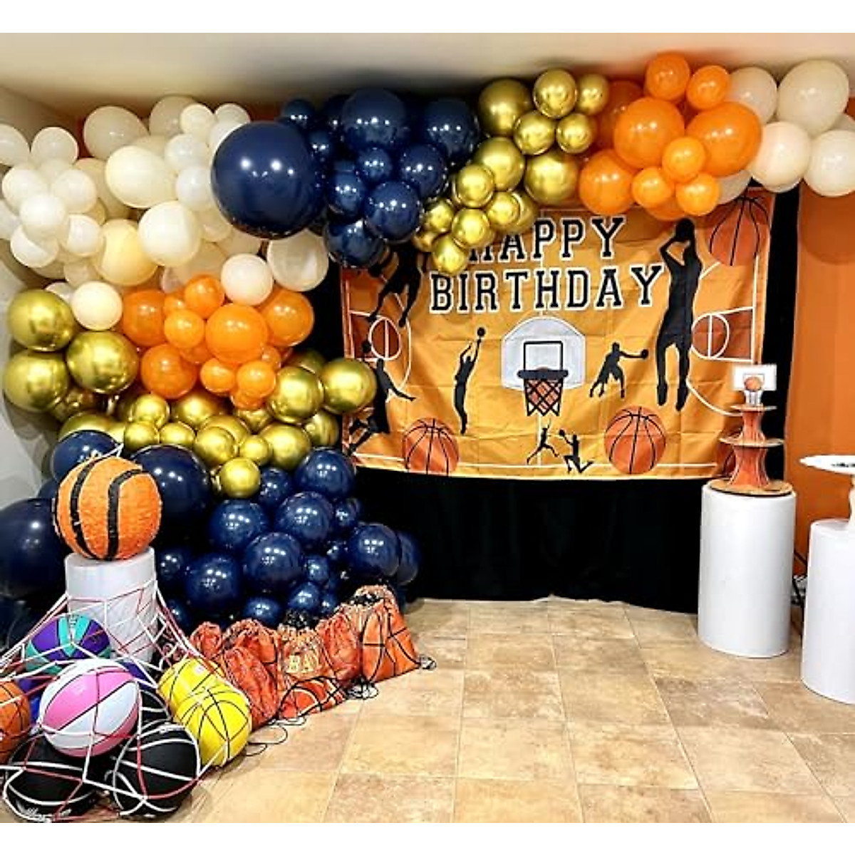 103 Pcs Balloon Arch Kit, Navy Royal Dark Blue Gold Orange Balloons Garland Kit, Metallic Chrome Latex Matte Balloons Different Size for Graduation Decorations Class of 2024 Thanksgiving Party Decor