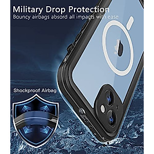 Dewfoam Waterproof iPhone 14 Plus Case - Shockproof, Dustproof, Built-in Screen Protector, Magnetic Ring, 6.7" (Black)