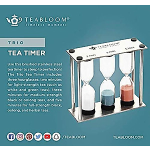 Teabloom Trio Tea Timer - 2 Minutes for Light-Strength White/Green Teas, 3 Minutes for Medium-Strength Black/Oolong Teas, and 5 Minutes for Full-Strength Black/Oolong/Herbal Teas