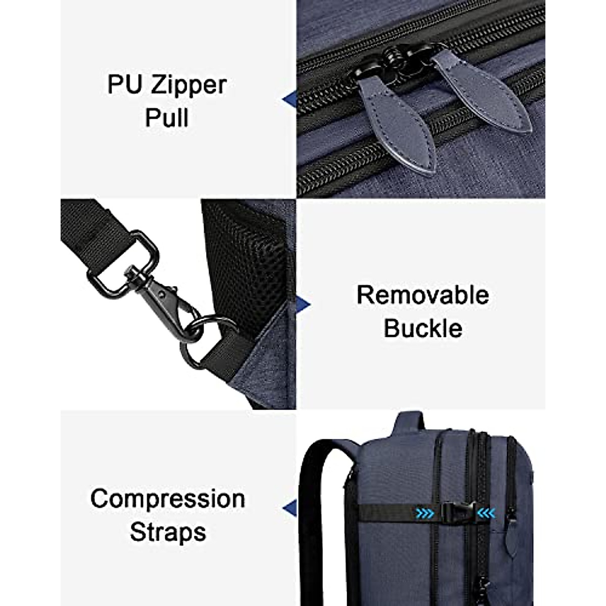 Carry on Backpack, Airline Approved 45L Travel Backpack with 3 Packing Cubes for Men Women, Water Resistant Expandable Overnight Weekender Luggage Daypack Suitcase Duffel Bag, Gift for Travelers, Blue