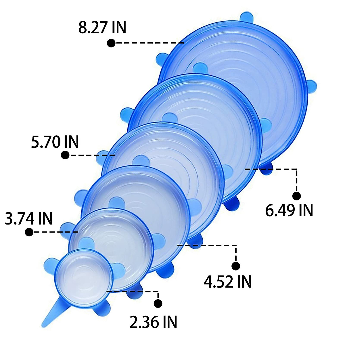 6 Pack Reusable Silicone Stretch Lids, Heat Resistant Various Sizes BPA-free Silicone Bowl Cover Fit Most Containers, Microwave & Dishwasher Use Safe(Blue)