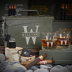 Custom 30 Cal Ammo Box and Whiskey Glasses Gift Set (Personalized Product)