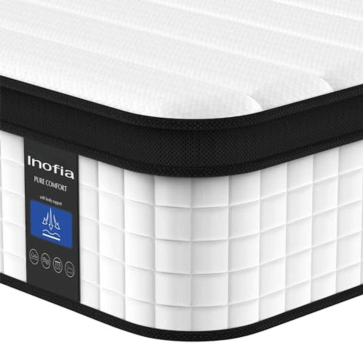 Inofia Queen Mattress, 12 Inch Hybrid Innerspring Double Mattress Cool Bed with Breathable Soft Knitted Fabric Cover, 101 Nights Trial