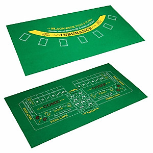 Brybelly Double-Sided Craps Table & Blackjack Casino Felt | Convenient, Space-Saving 36" x 18" Roll-up Casino Gambling Tabletop Mat | Smooth 2mm Mini-Felt for Coffee Table Craps & Blackjack