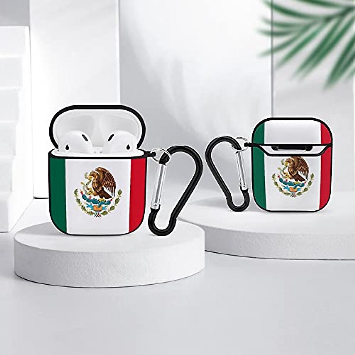 YouTary Mexico Flag Pattern Airpods 1 & 2 Case Cover, Apple AirPod Headphone Cover Unisex Personalized Shockproof Protective Wireless Charging Accessories with Keychain