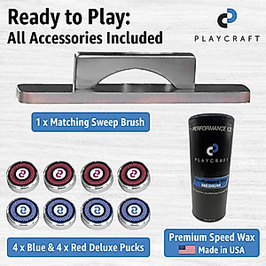 Playcraft Woodbridge Shuffleboard Table with Storage Cabinet - Shuffle Board Game Table Set with Matching Abacus, 8 Pucks, Brush & Wax (Made in USA) - Pro Style Climate Adjusters - Espresso - 12ft