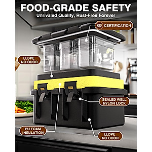 PYY Insulated Food Pan Carrier - 36QT Hot Box Food Warmer Box Stackable Top Load LLDPE Commercial Food Warmers with Three 1/3 Size PC Food Pans 4 Buckles for Restaurant Canteen Buffet Party Black