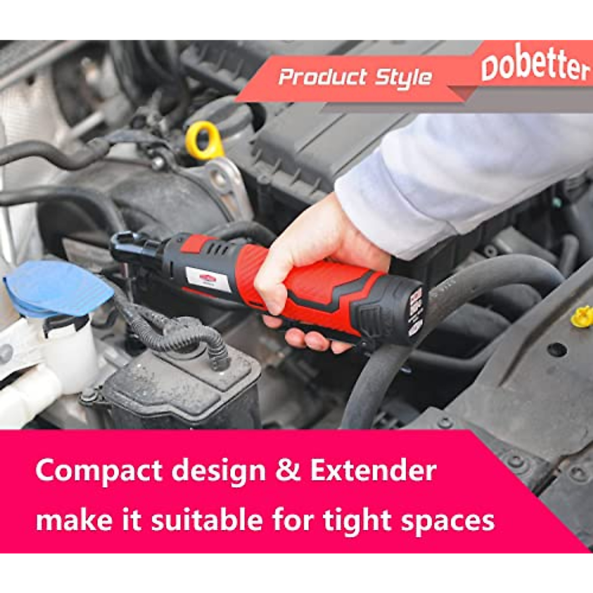 Dobetter Cordless Ratchet Wrench 3/8 Electric Ratchet Wrench Set, 55 N·m Power Ratchet Tool with (2) 2 Ah Lithium Batteries, 7 Sockets, 2 Screwdrivers, 1 Extender, 1/4 Adapter, Quick Charger -DBCRW12