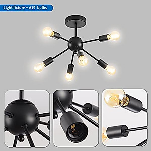 ANWIO Sputnik Chandeliers 6-Light, Semi Flush Mount Vintage Classic Industrial Ceiling Light, Modern Hanging Pendant Lighting for Kitchen Island Dining Room Hallway, Black
