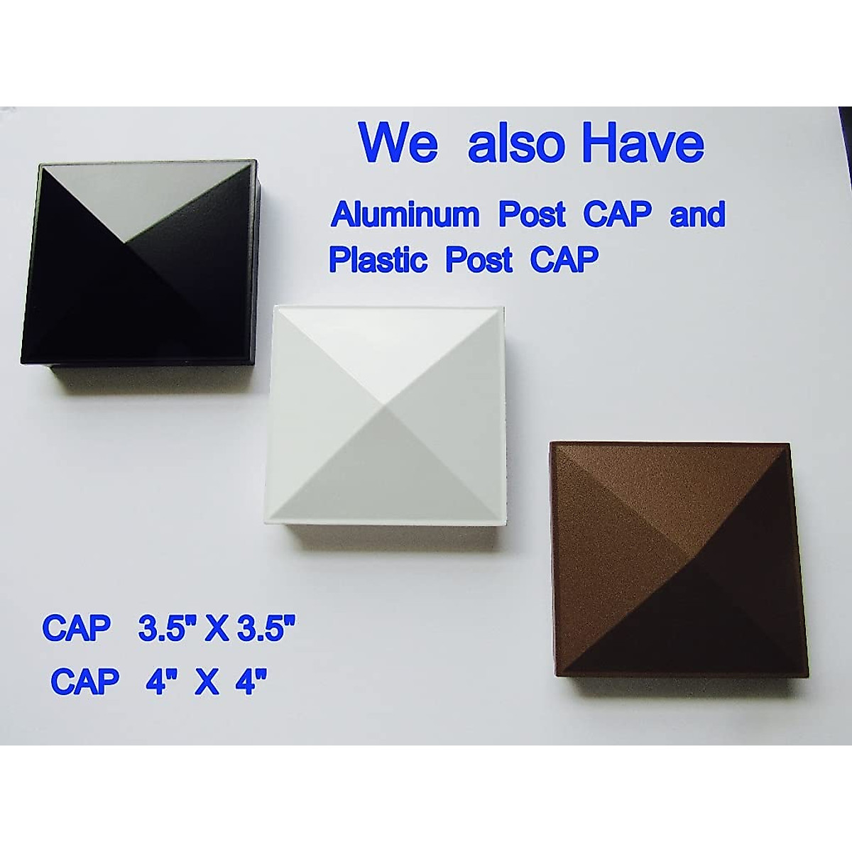 Plastic Post Cap, designed for 4 x 4 in. Elegant White color, 8 pcs. for The Wood 4"x4" Post You Must use The 3.5"x3.5" Cap.Extreme Weather Resistant, Made in USA. ONLY Delivery from USA.