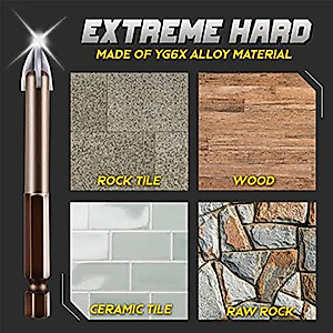 Meeyeet Efficient Universal Drilling Tool, Anti-Crack Tile Drilling Tool Set, Multifunctional Triangle Cross Alloy Drill Bit Set, Glass, Tile and Concrete Drill Bit (Set B)