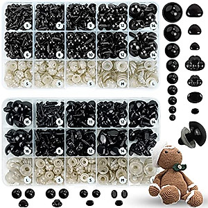 800PCS Safety Eyes and Noses for Amigurumi, 2 Boxes Crochet Eyes with Size Chart, Black Plastic Craft Doll Eyes with Washers for Crochet Stuffed Animals, Crochet Toy and Teddy Bear, Assorted Sizes