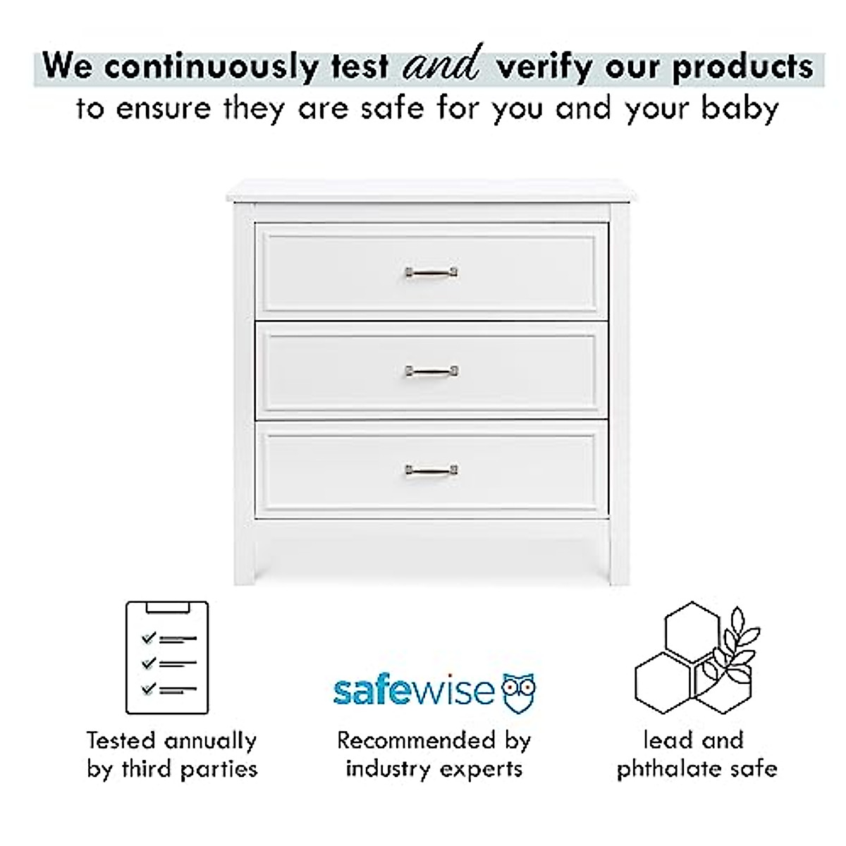 DaVinci Charlie 3-Drawer Dresser in White , 35x20x34 Inch (Pack of 1)