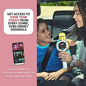 Carpool Karaoke Machine for Kids & Adults, Carpool Karaoke The Mic 1.0 by Singing Machine - Wireless & Bluetooth Karaoke Microphone with Mic Volume, Echo Controls as White Elephant Gift, Gold & White