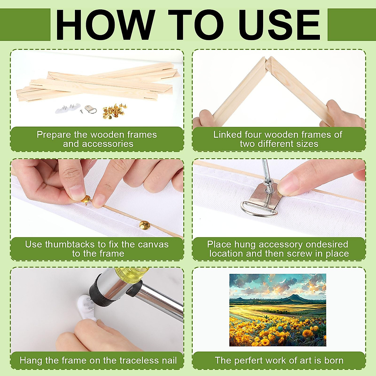 Qunclay 17 Pcs Canvas Stretcher Bars Canvas Frame with Accessories DIY Canvas Stretcher Bars Wooden Canvas Stretcher Arts Stretching Canvas Kit for Painting Photo Posters Supplies (12 x 16 Inch)