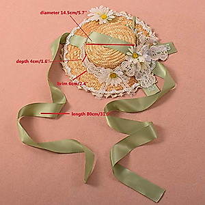 COSDREAMER Girls Women Tea Party Sun Hat Lace Ribbons Straw Hats (Light green)