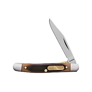 Old Timer 18OT Mighty Mite 4.7in Stainless Steel Traditional Folding Knife with 2in Clip Point Blade and Sawcut Handle for Outdoor Hunting Camping and Everyday Carry