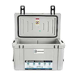iROCKER 45L Roto-Molded Hard Cooler, Heavy Duty Ice Box Equipped with Quick Drain Water Release Valve, 26" x W 15" x H 16", Cooler Gray