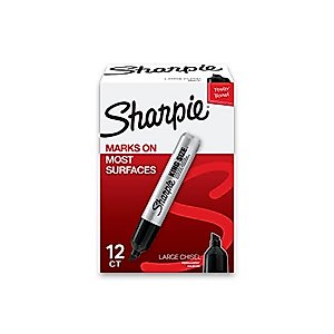 Sharpie King Size Permanent Markers Large Chisel Tip, Great For Poster Boards, Black, 12 Count