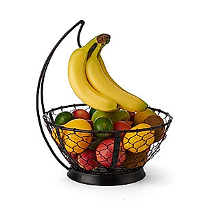 Gourmet Basics by Mikasa Farmer's Market Fruit Basket with Banana Hook, 14 3/4 inches Tall with a 12-inch Diameter, Black