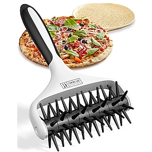Orblue Pizza Dough Docker Pastry Roller with Spikes, Pizza Docking Tool for Home & Commercial Kitchen - Pizza Making Accessories that Prevent Dough from Blistering, Black