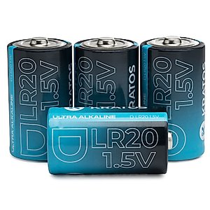 Kratos Power D Batteries - 4 Pack Alkaline Batteries - Long-Lasting All-Purpose D Battery - 10 Year Shelf Life - Mercury & Cadmium Free Flashlight Batteries - Disposable Replacement Batteries