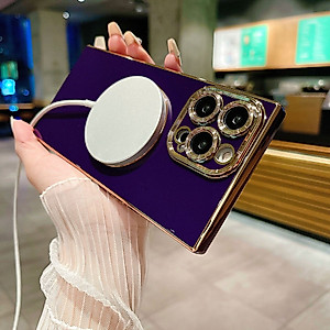 Misscase for iPhone 13 Pro Max Magnetic Case Compatible with MagSafe,Full Protection Square Case with Camera Lens Protector Anti-Scratch Dust-Proof Net Case for iPhone 13 Pro Max Night Purple