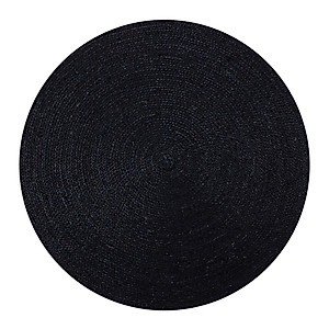 CASAVANI Collection Circle Area Rug - 3 Ft' Round Black Natural Jute Mat Geometric Kilim Rug Indoor Outdoor Use Mat Flatweave Rugs for Bedroom Bedside Round Dining Table Mat Hall