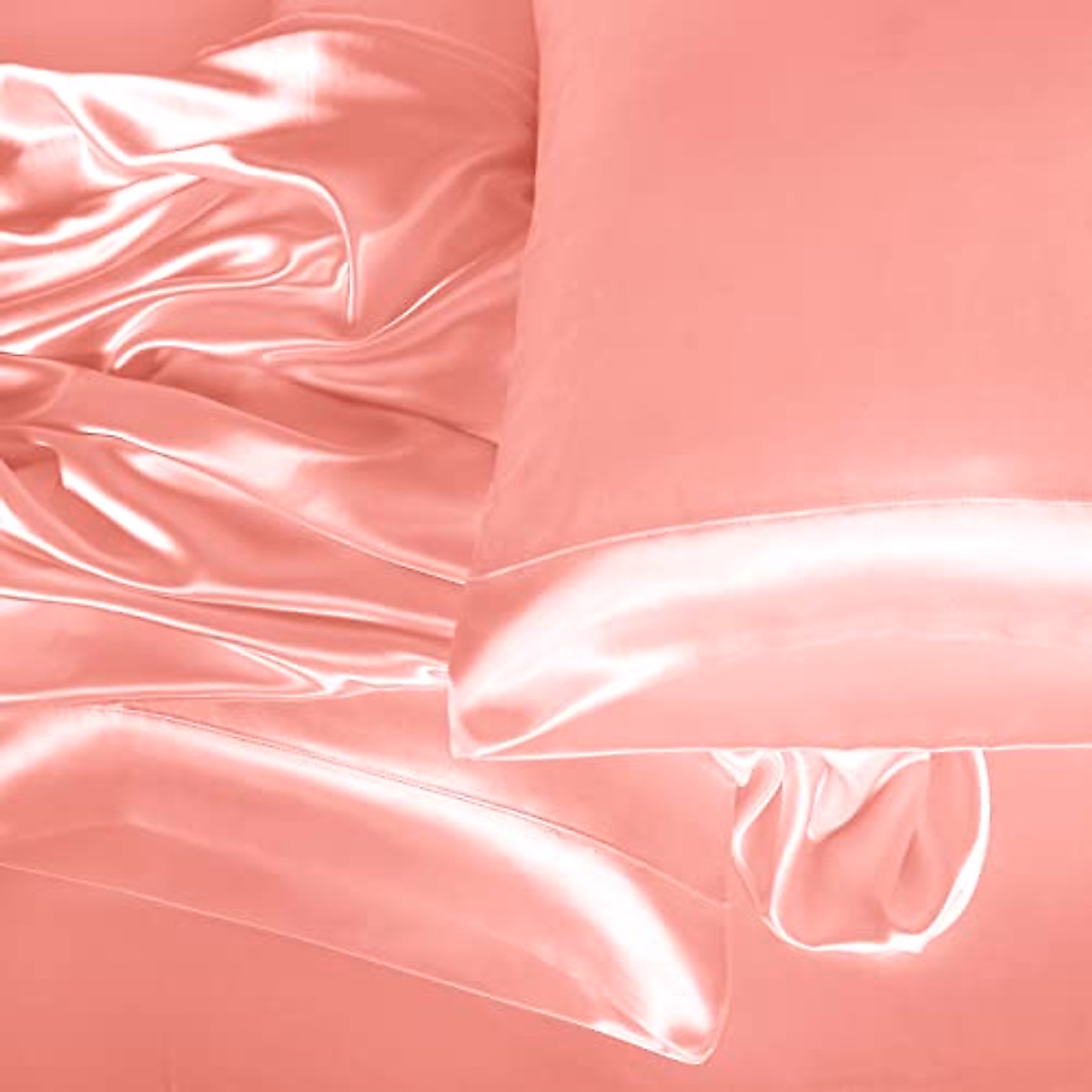 Homiest 3pcs Satin Sheets Set Luxury Silky Satin Bedding Set with Deep Pocket, 1 Fitted Sheet + 1 Flat Sheet + 1 Pillowcase (Twin Size, Rose Pink)