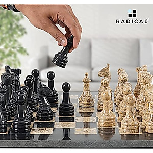 RADICALn 15 Inches Large Handmade Black and Fossil Coral Weighted Marble Full Chess Game Set Staunton and Ambassador Gift Style Marble Tournament Chess Sets