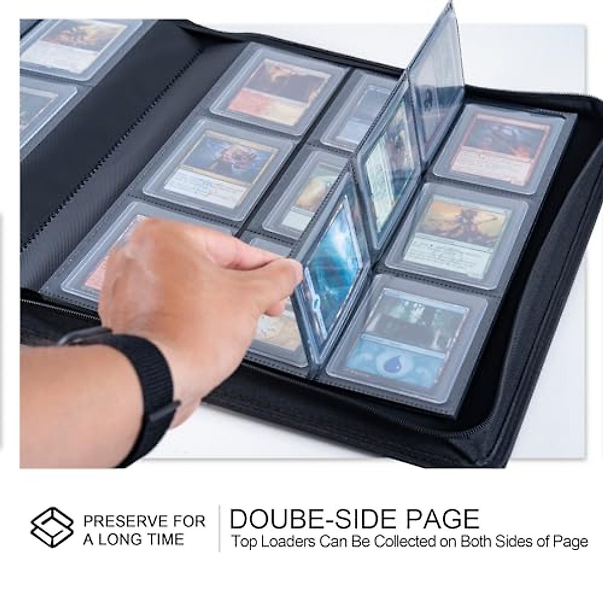 D DACCKIT Toploader Binder, Holds 288 Toploaders, 9 Pocket Top Loader Binders with Sleeves for 3" x 4" Rigid Card Holders for Trading Cards or Sports Cards in 3 x 4'' Toploaders - Black