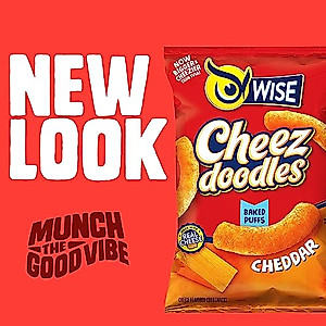 Wise Snacks Cheez Doodles Baked Puffs, Real Cheddar Cheese, 0.75 Ounce (42 Count), Gluten Free