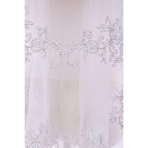 Pefantal Short 2 Tier Wedding Bridal Veils With Comb for brides Ivory Soft Lace Veils(21/29inch)